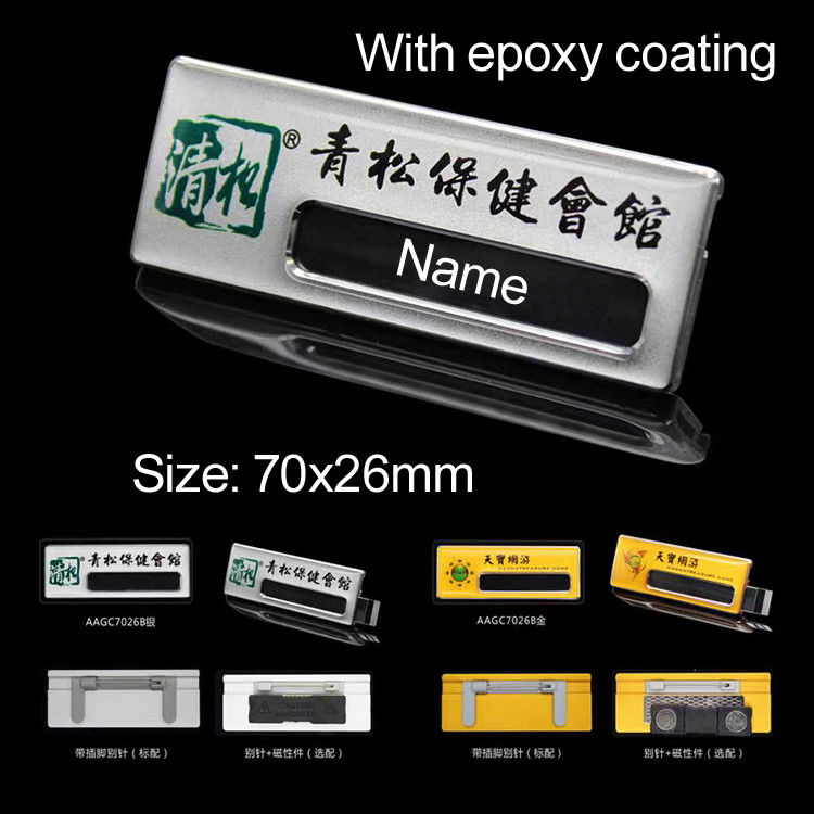 Bespoke Aluminum Alloy Epoxy Name Badges Branded Name Tags With Name Window